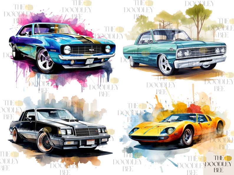Classic Car Watercolor Clipart Bundle Commercial Use Digital - Etsy