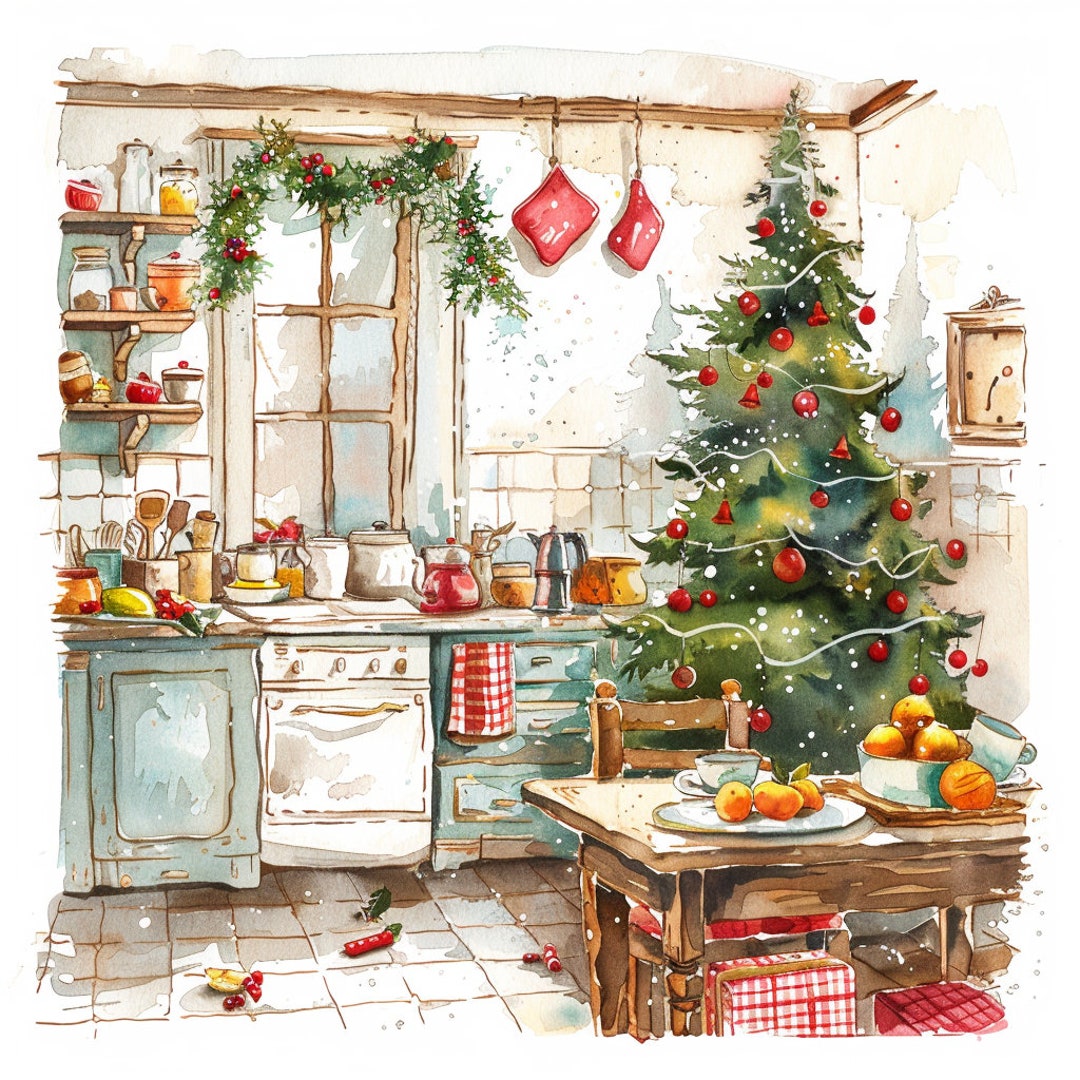 Watercolor Christmas Kitchens Clipart Bundle, Christmas Png Bundle ...