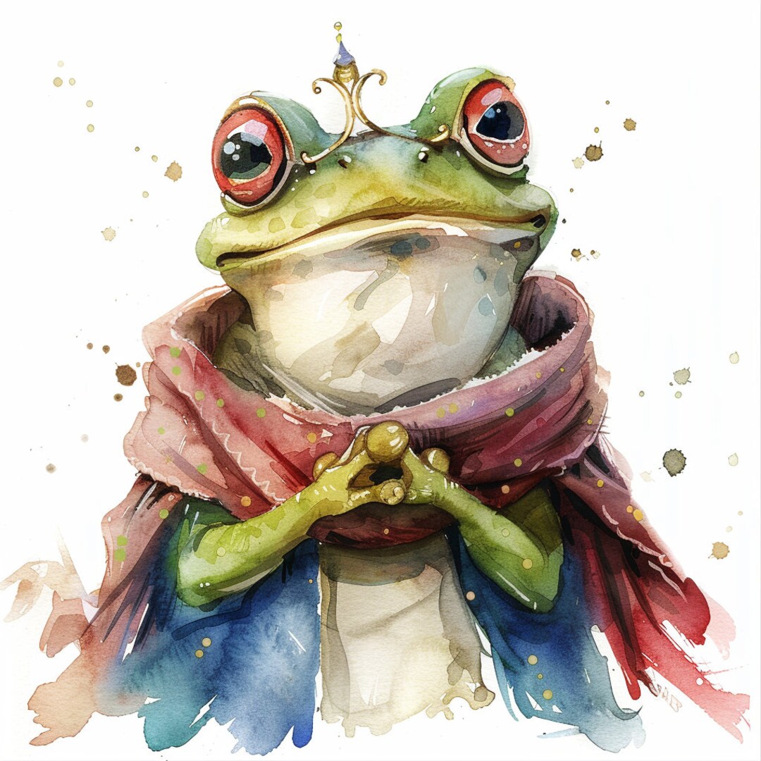Watercolor Prince Charming Frog Clipart Bundle, Frog PNG Graphics ...