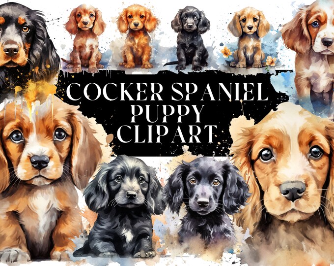 40 Cute Puppy Watercolor Clipart PNG Bundle , Commercial Use, Digital ...