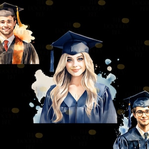 Graduation Watercolor Clipart, 12 Watercolor Graduate Clipart, Student ...