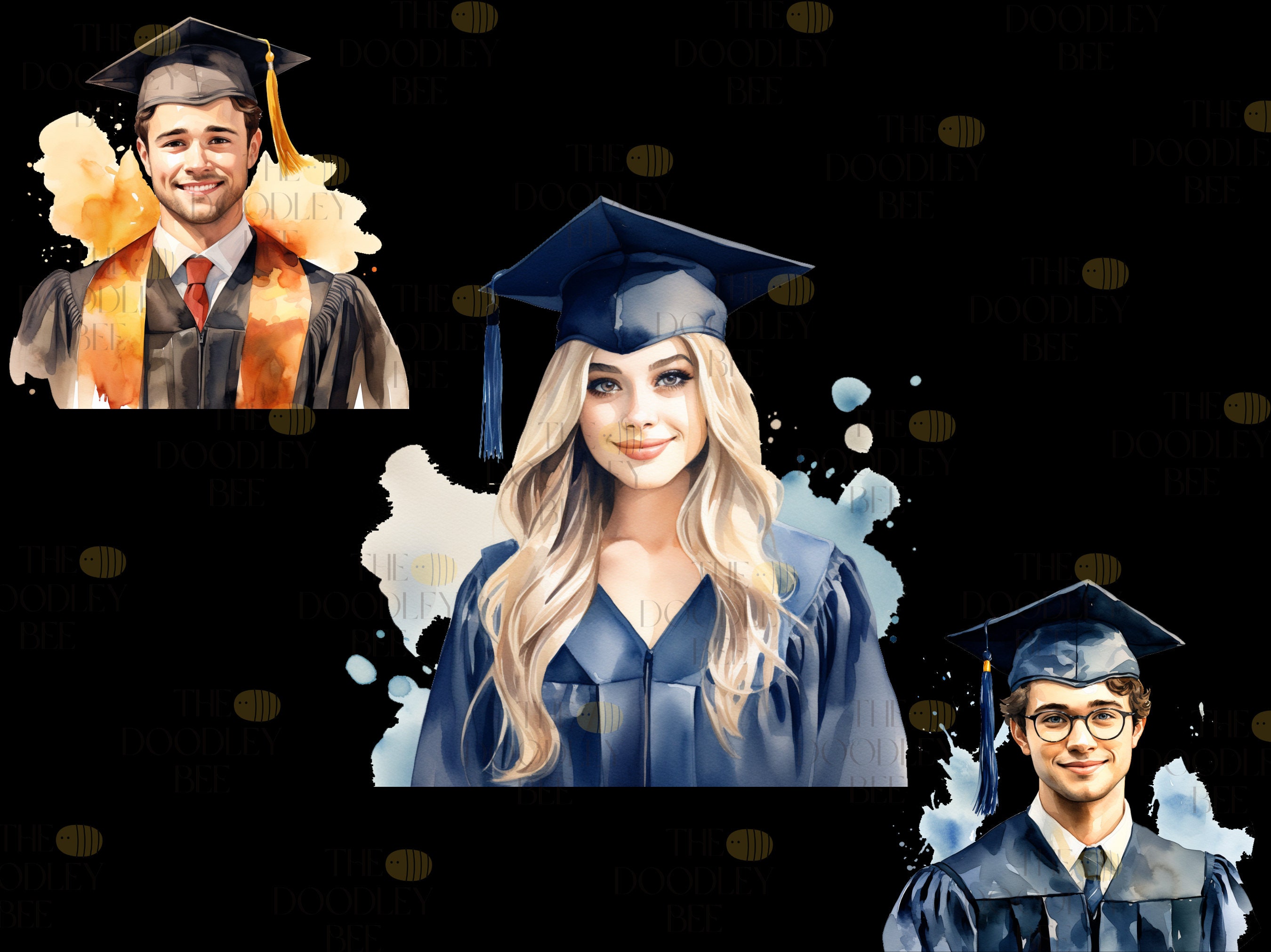 Graduation Watercolor Clipart 12 Watercolor Graduate Clipart - Etsy