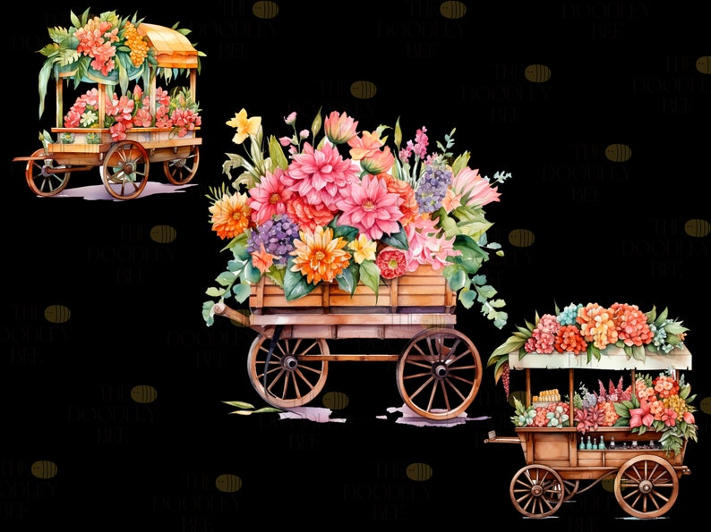 Watercolor Flower Carts Clipart Bundle 12 Digital Download - Etsy