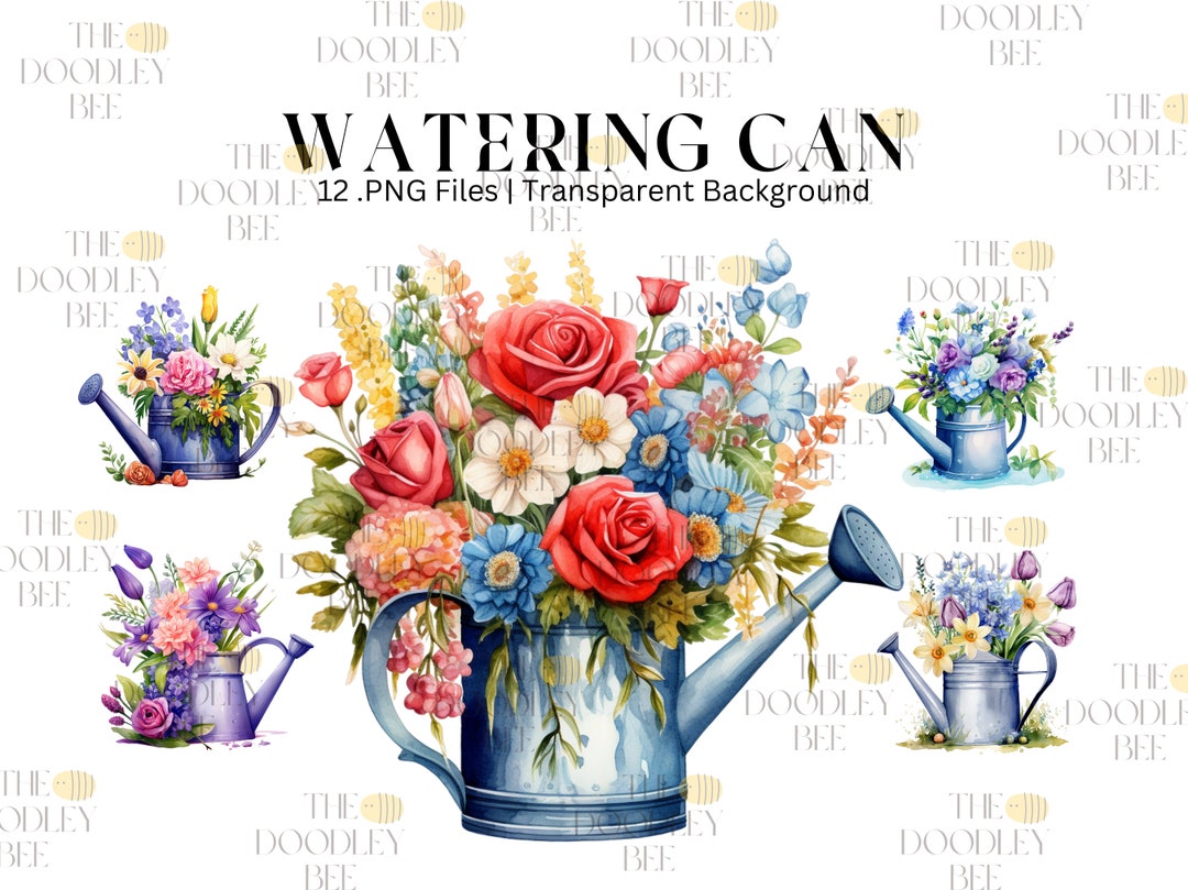 Watering Can Clipart, Watercolor Watering Can With Flowers Clipart ...