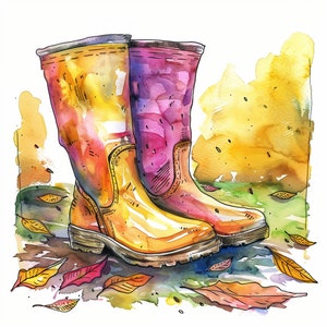 12 Watercolor Garden Boots Clipart Bundle, Hello Spring Designs, Garden ...