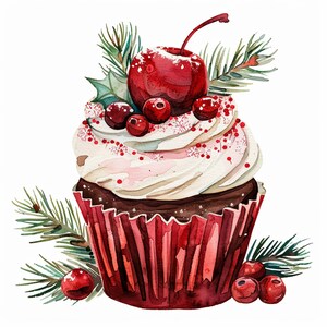 12 Christmas Cupcakes Clipart PNG Bundle, Christmas Sweets, Christmas ...