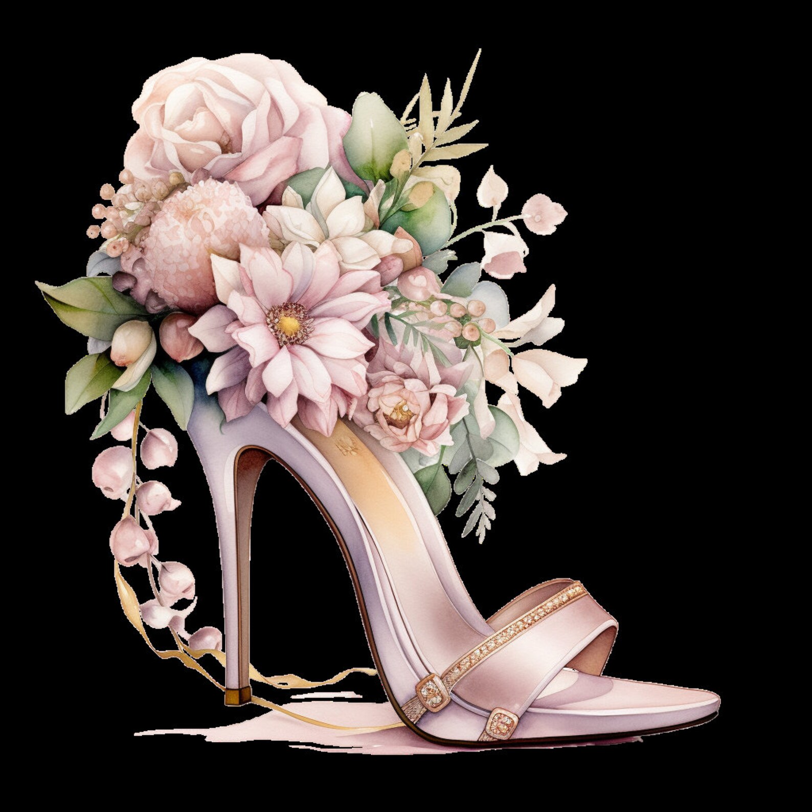 Watercolor Wedding Heels Clipart Heels With Flowers Clipart - Etsy