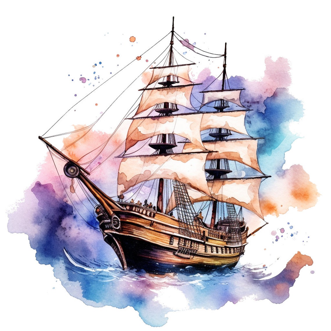 20 Dreamy Pirate Ship Watercolor Clipart Bundle Commercial - Etsy