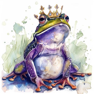 Watercolor Prince Charming Frog Clipart Bundle, Frog PNG Graphics ...