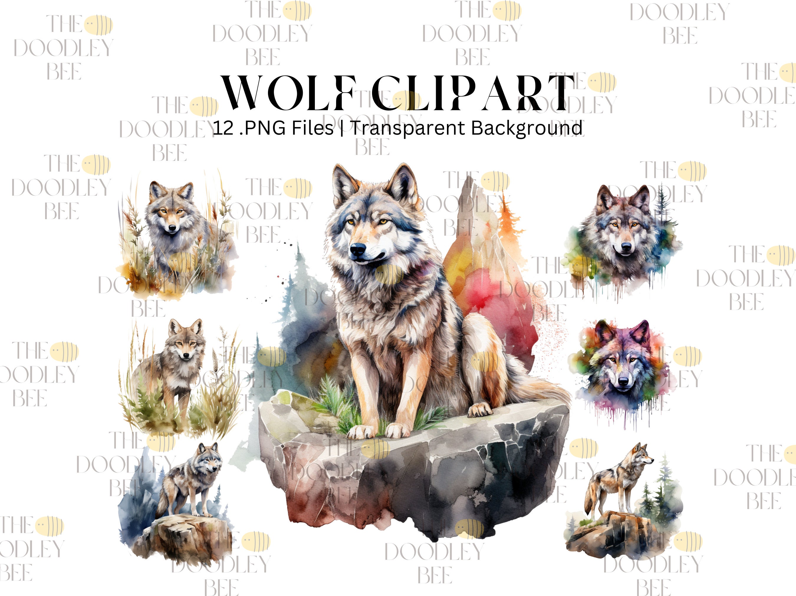 Watercolor Wolf Clipart Bundle, Watercolor Clipart, Digital Download ...