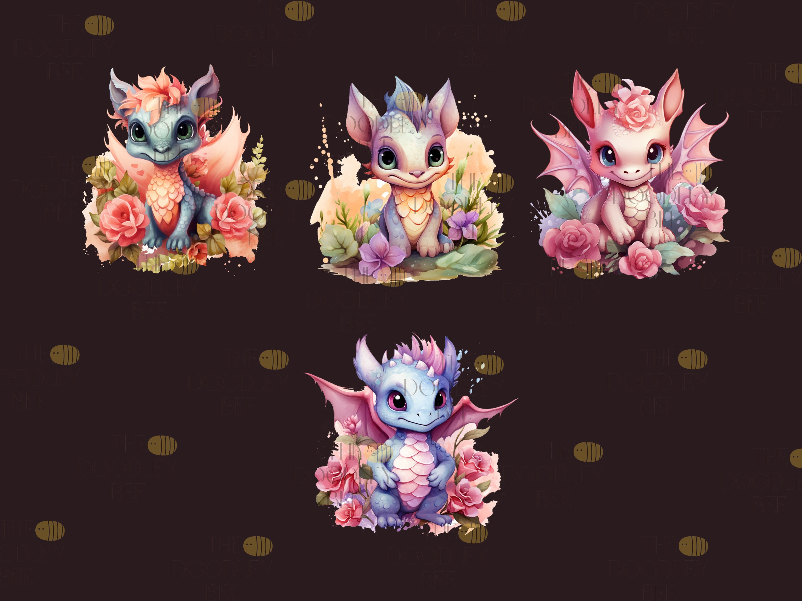 Watercolor Baby Dragon Clipart, Fairy Tale Clipart Bundle, Beautiful ...