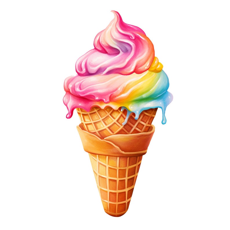 Watercolor Dessert Clipart 10 Rainbow Ice Cream Clipart - Etsy