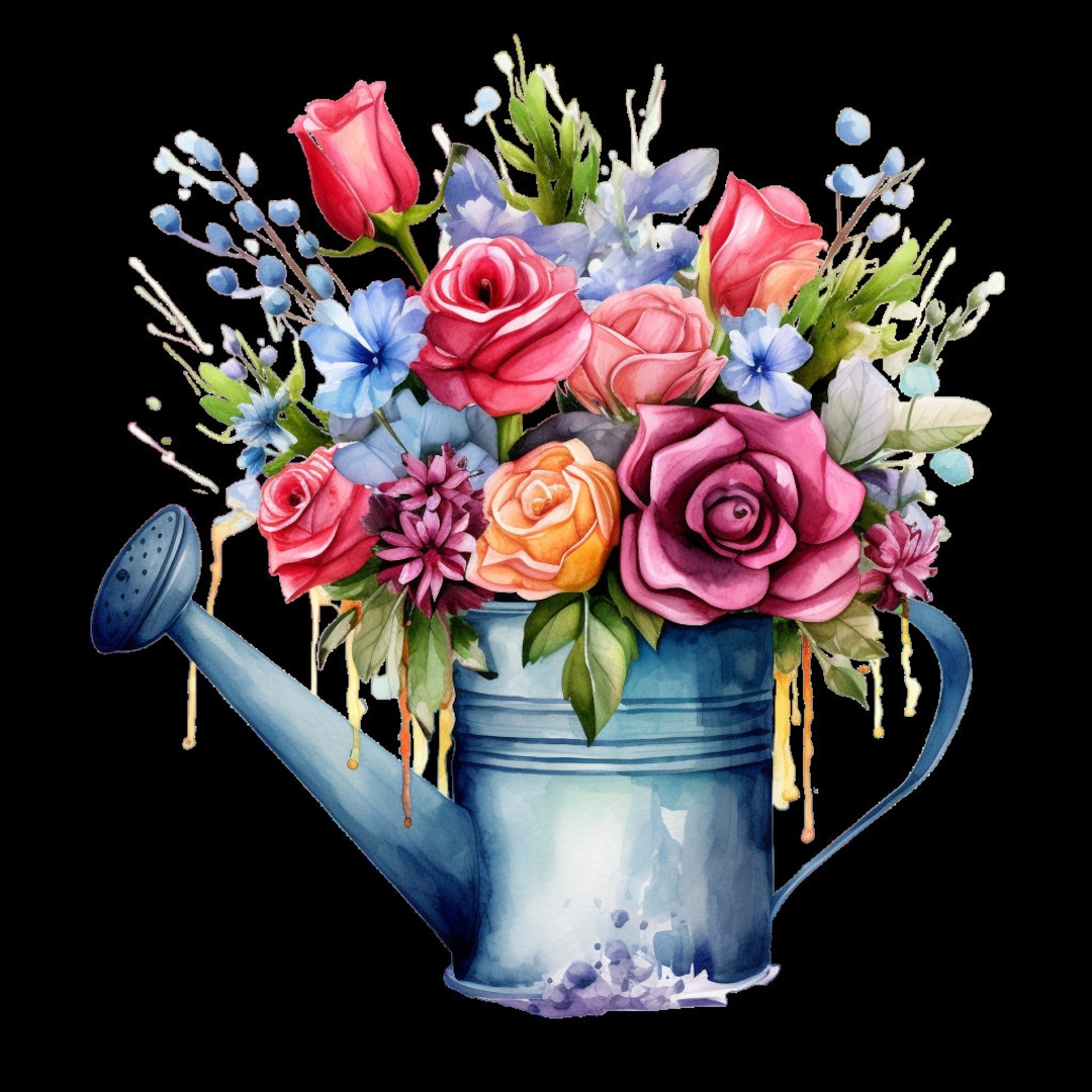 Watering Can Clipart, Watercolor Watering Can With Flowers Clipart ...