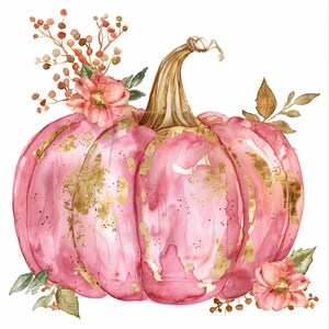 12 Pink Pumpkin Clipart Bundle, Floral Pumpkin Graphics, Thanksgiving ...
