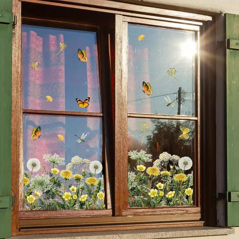 Wildflower & Butterfly Window Clings – Static-cling Dandelion and ...