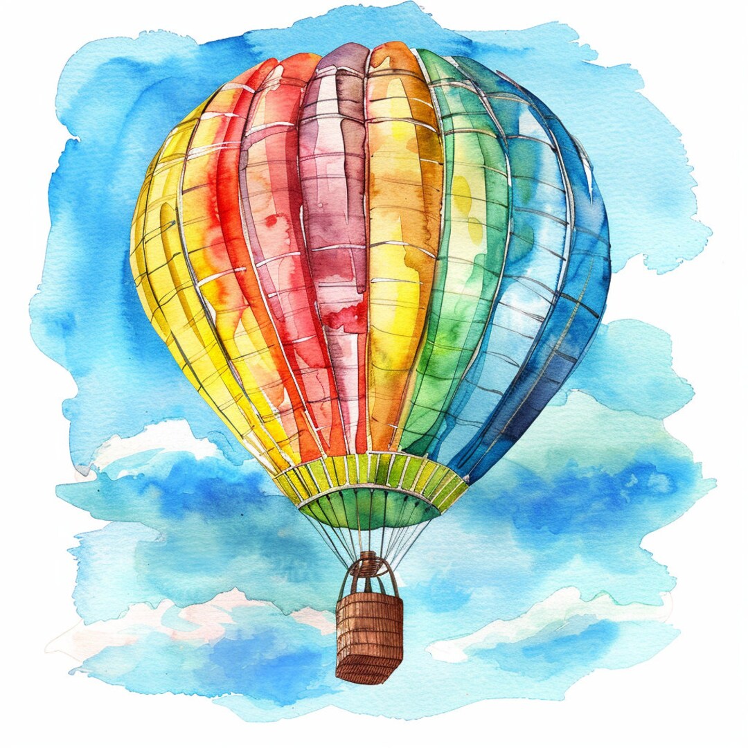 Watercolor Hot Air Balloons Clipart, 12 High Quality Pngs, Watercolor ...