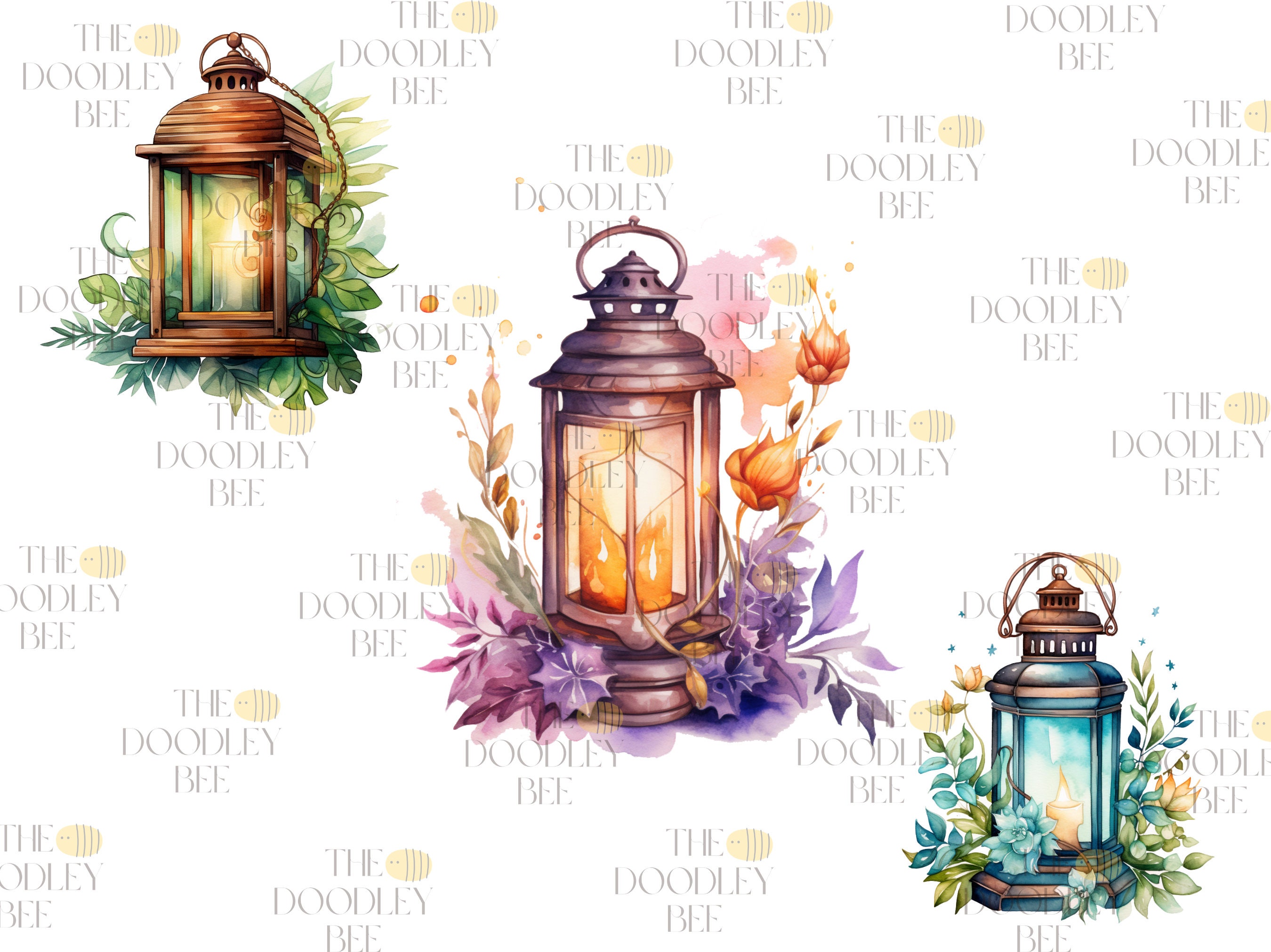Watercolor Cottage Core Lanterns Clipart, Clipart Bundle, Commercial ...