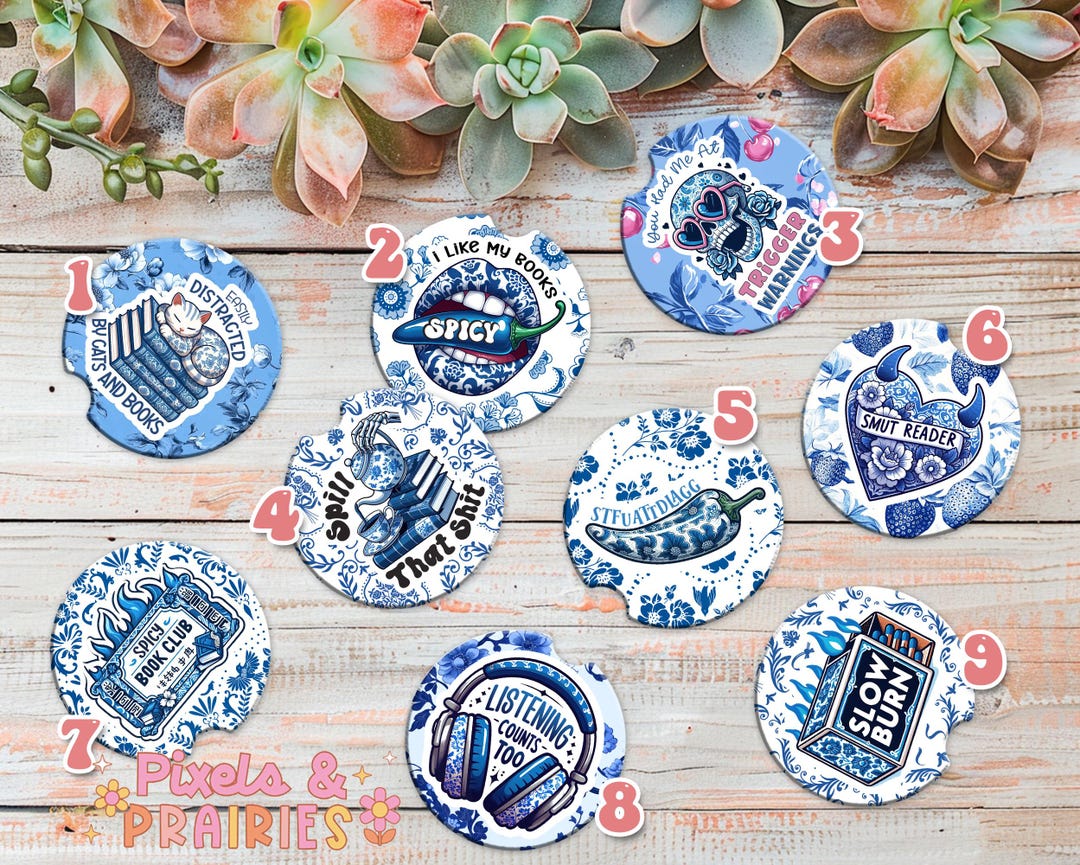 Book Car Coasters, Set of 2 Bookworm Coasters, Chinoiserie Bookish Car ...