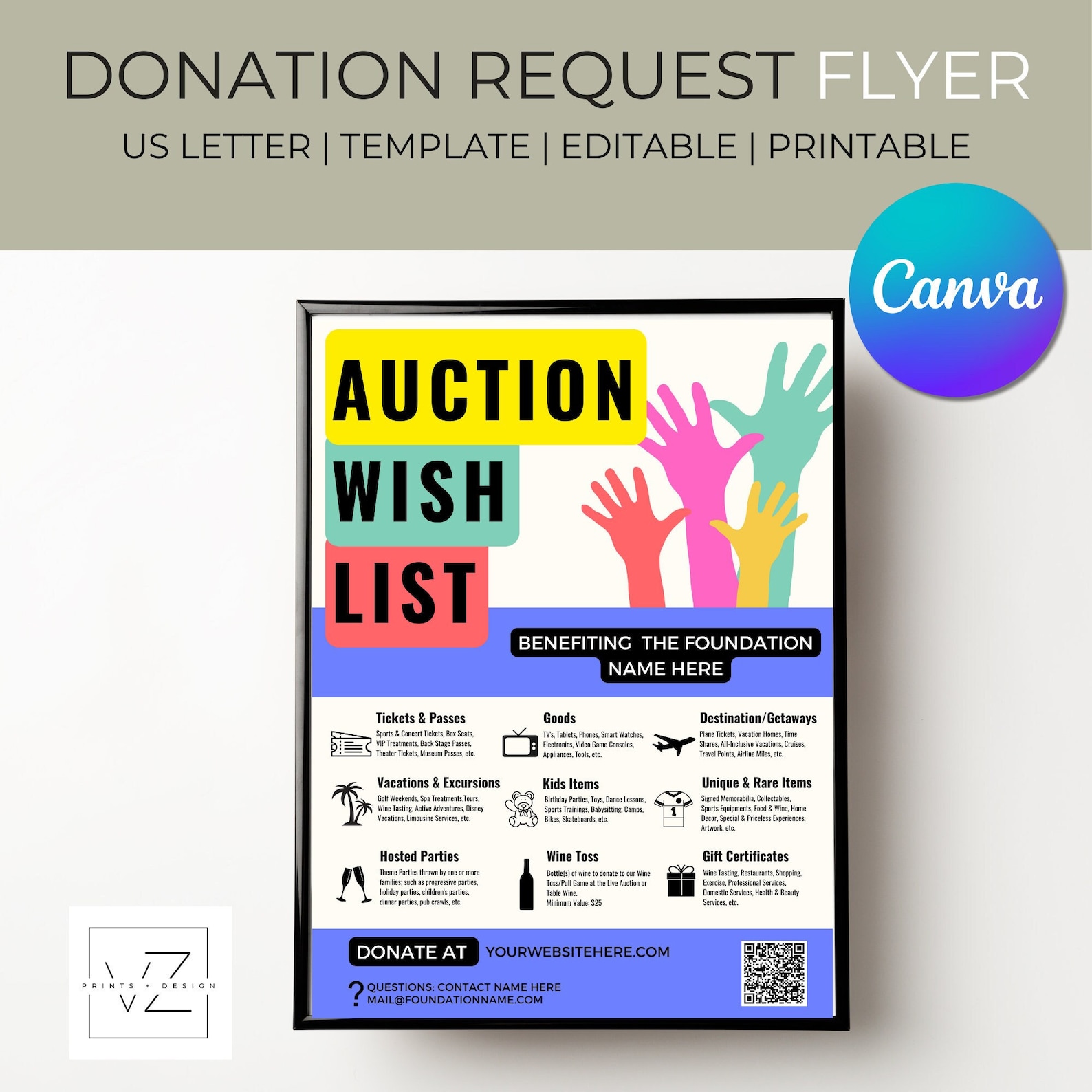Auction Wish List | Donation Request Flyer | Auction Donation Request | Auction Signage ...