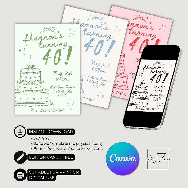 Editable Doodle Art Birthday Invitation | Handrawn Birthday Invite | B ...