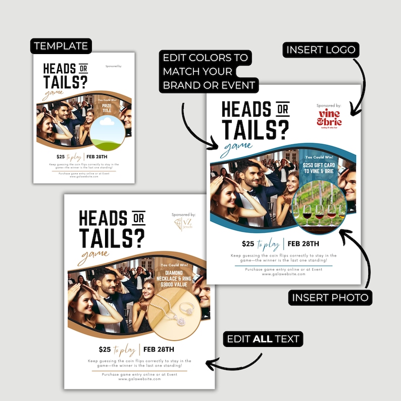 Heads or Tails Game Template | Heads or Tails Fundraiser | Auction ...