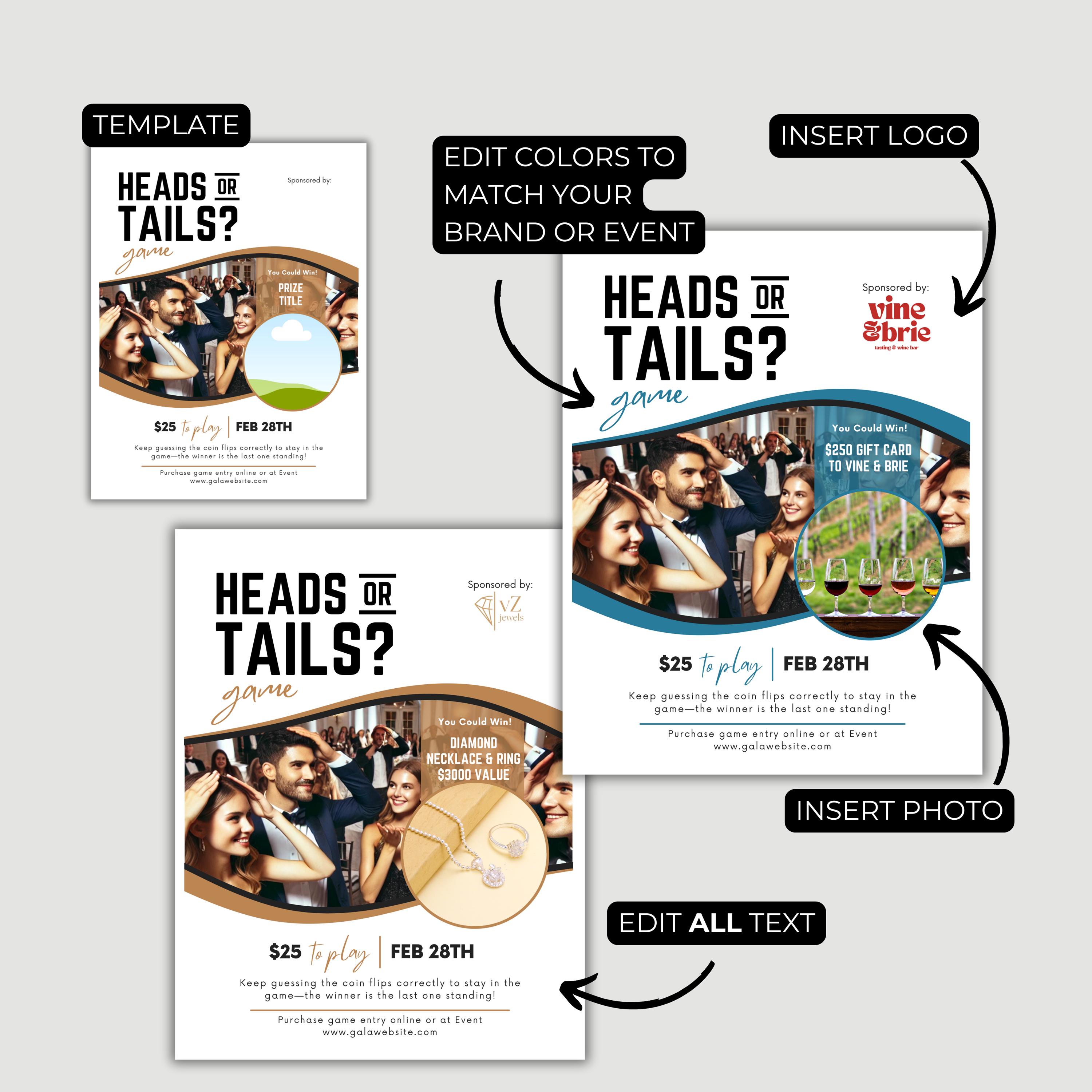 Heads or Tails Game Template | Heads or Tails Fundraiser | Auction ...