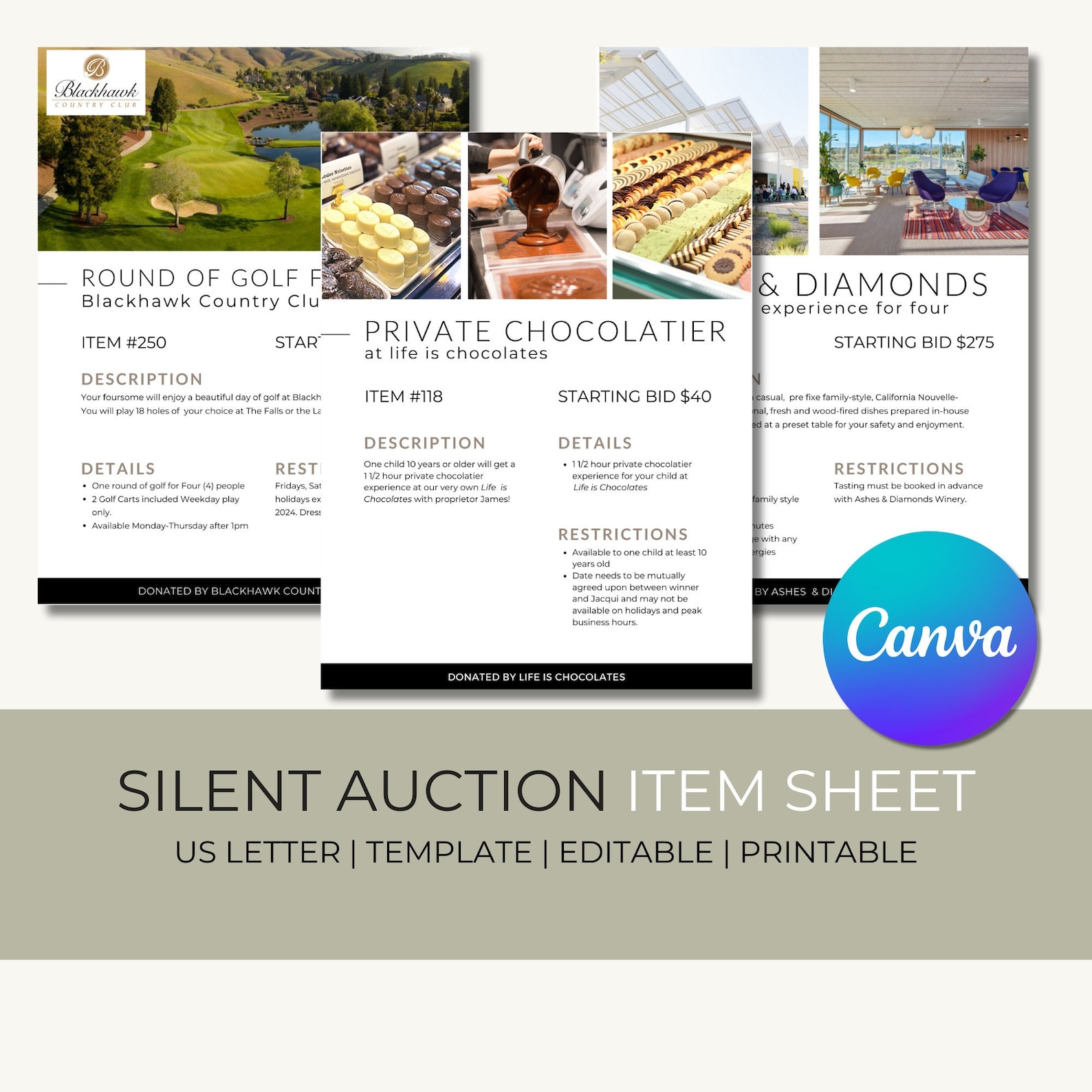 Auction Item Description Sheet Silent Auction Info Sheet Auction Canva ...