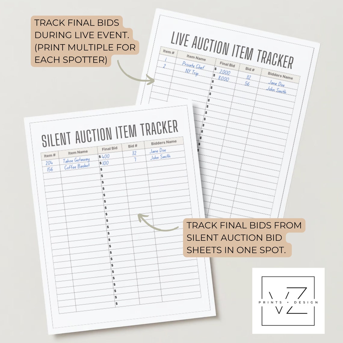 Auction Tracking Sheet | Charity Tracker | Auction Printable | Auction ...
