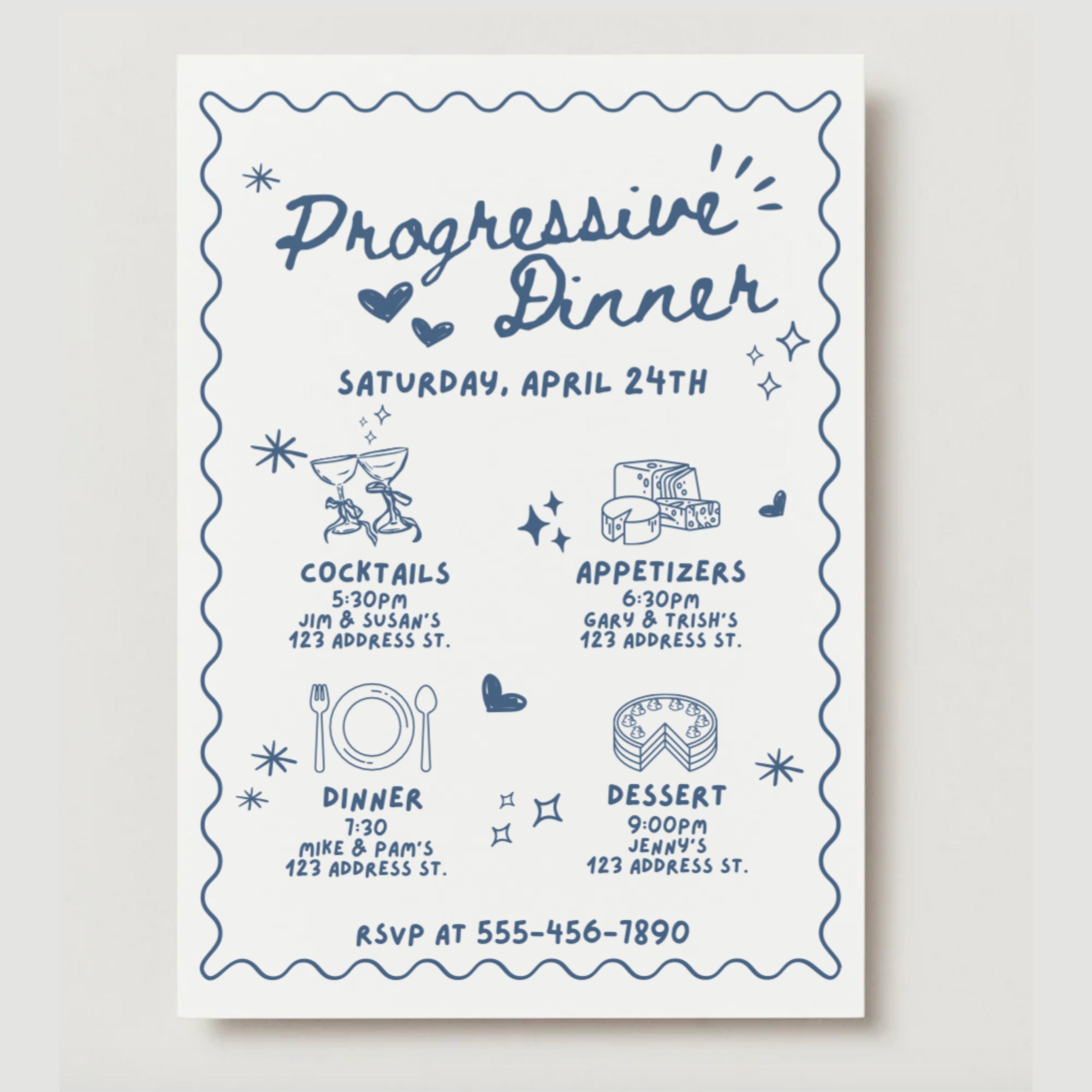 Editable Progressive Dinner Invitation | Supper Club Invite | Dinner ...