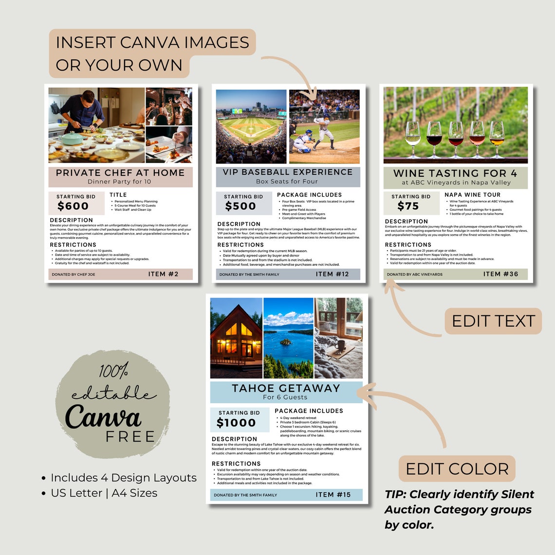 Editable Auction Description Sheet |silent Auction Info Sheet |auction ...