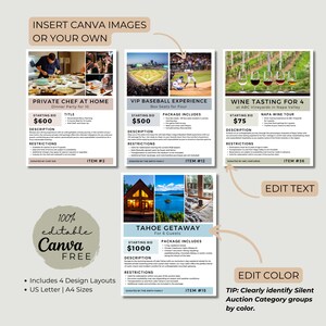 Editable Silent Auction Info Sheet | Canva Template (digital Download ...