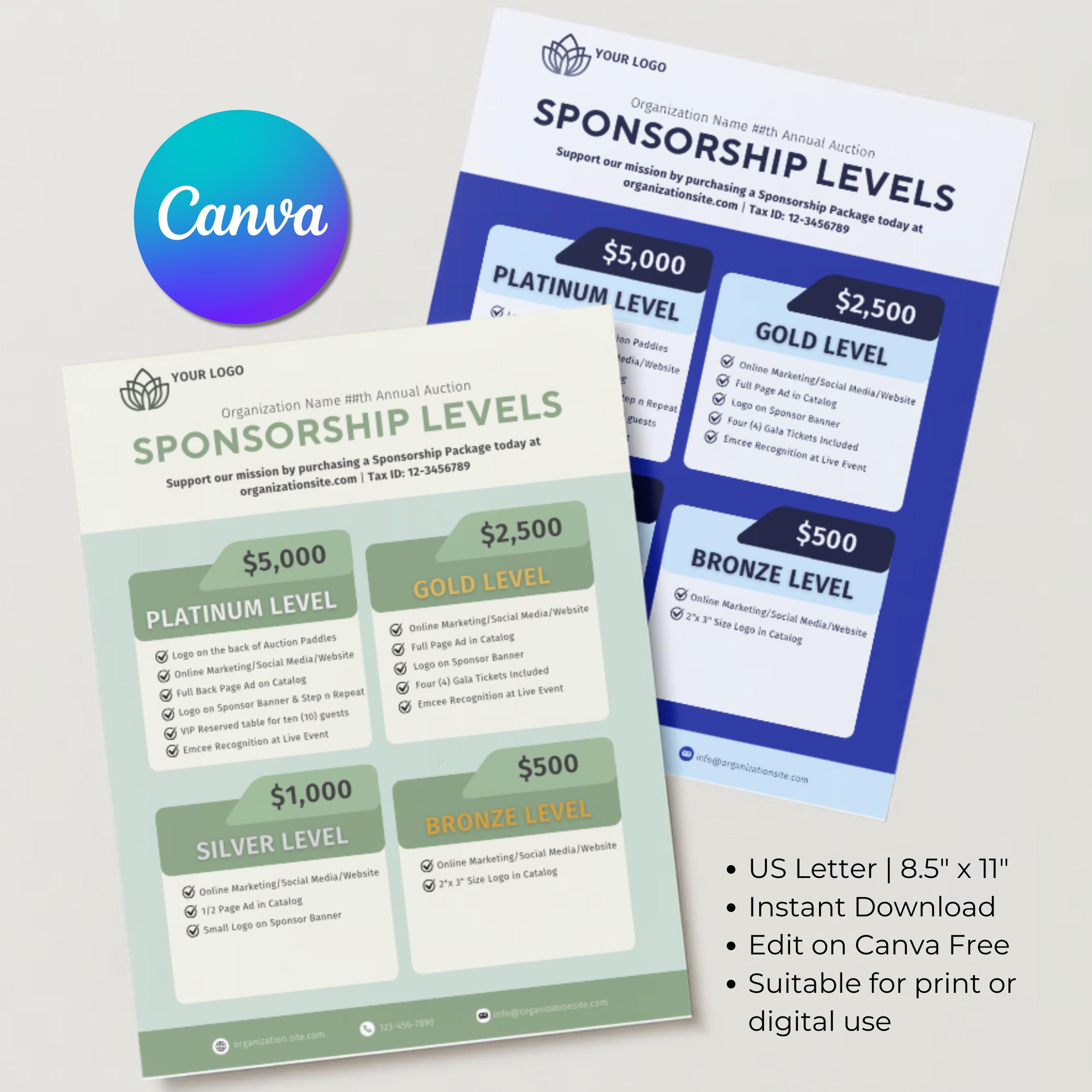 Sponsorship Template | Auction Sponsorship | Fundraiser Sponsors ...