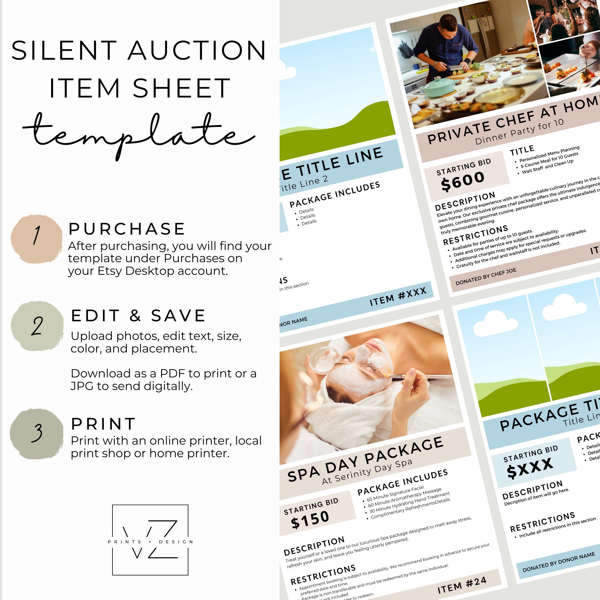 Editable Auction Description Sheet silent Auction Info Sheet auction ...