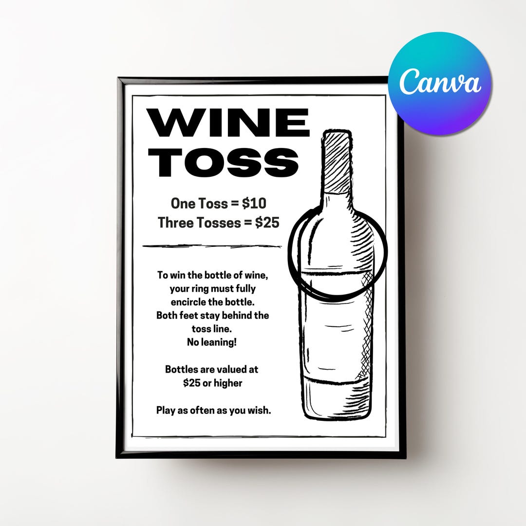 Wine Toss Game Template | Ring Toss Fundraiser (canva Editable, Digital ...