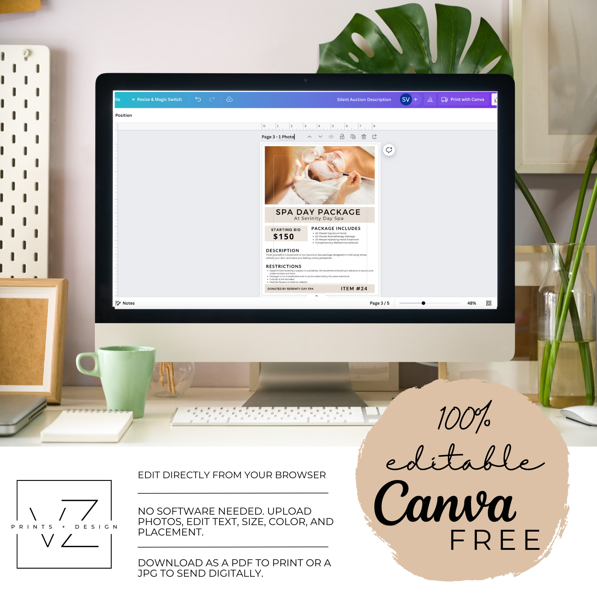 Editable Auction Description Sheet |silent Auction Info Sheet |auction ...