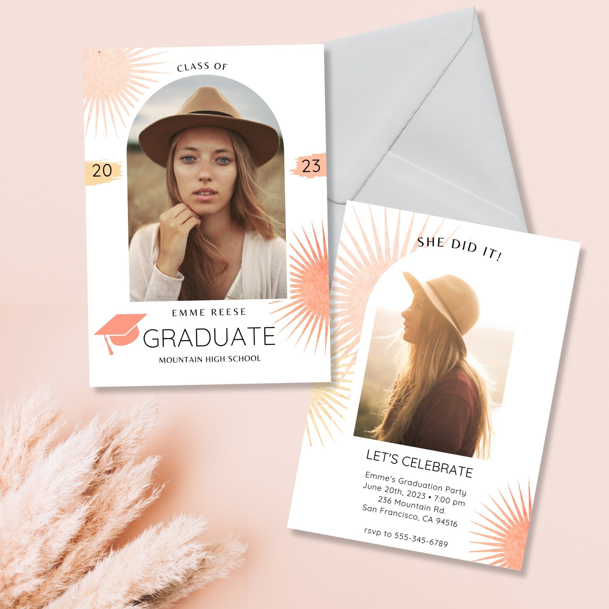 Canva Graduation Announcement Photo Graduation Invitation Template ...