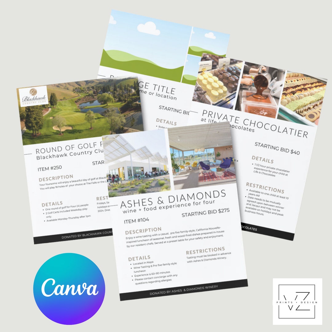 Auction Item Description Sheet Silent Auction Info Sheet Auction Canva ...