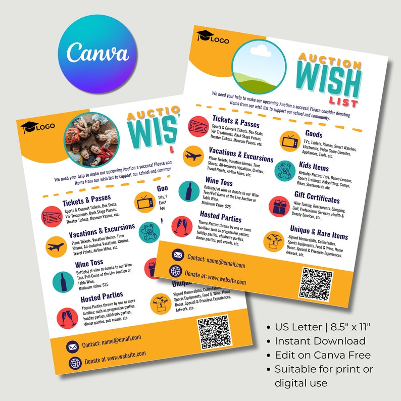 Editable Auction Wish List Flyer Template | School Fundraiser (digital ...