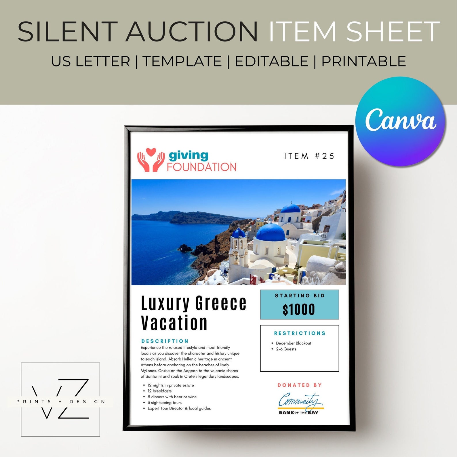 Silent Auction Item Sheet Template | Fundraising Event Display (canva ...