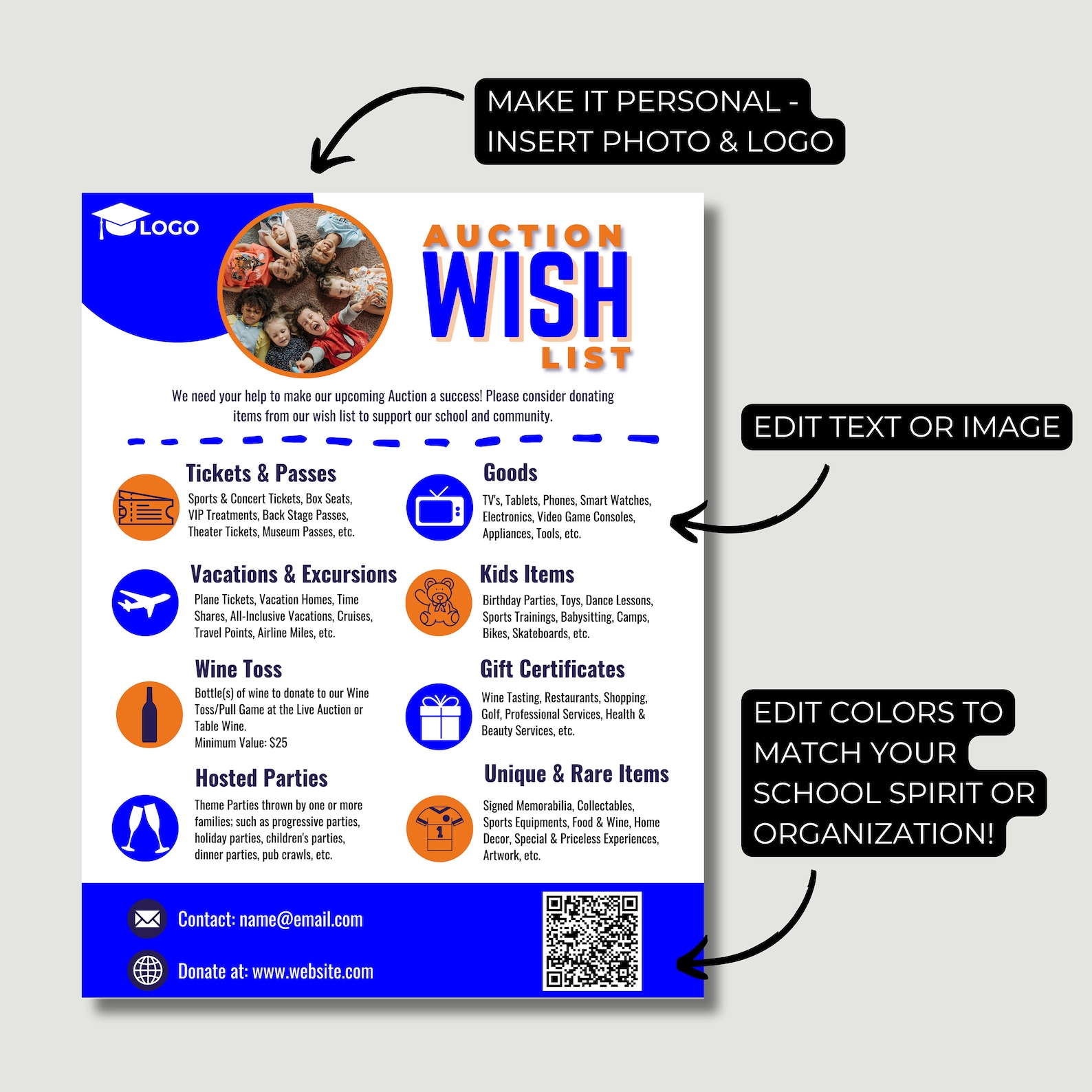 Auction Wish List | Donation Request Flyer | Auction Donation Request | School Auction ...