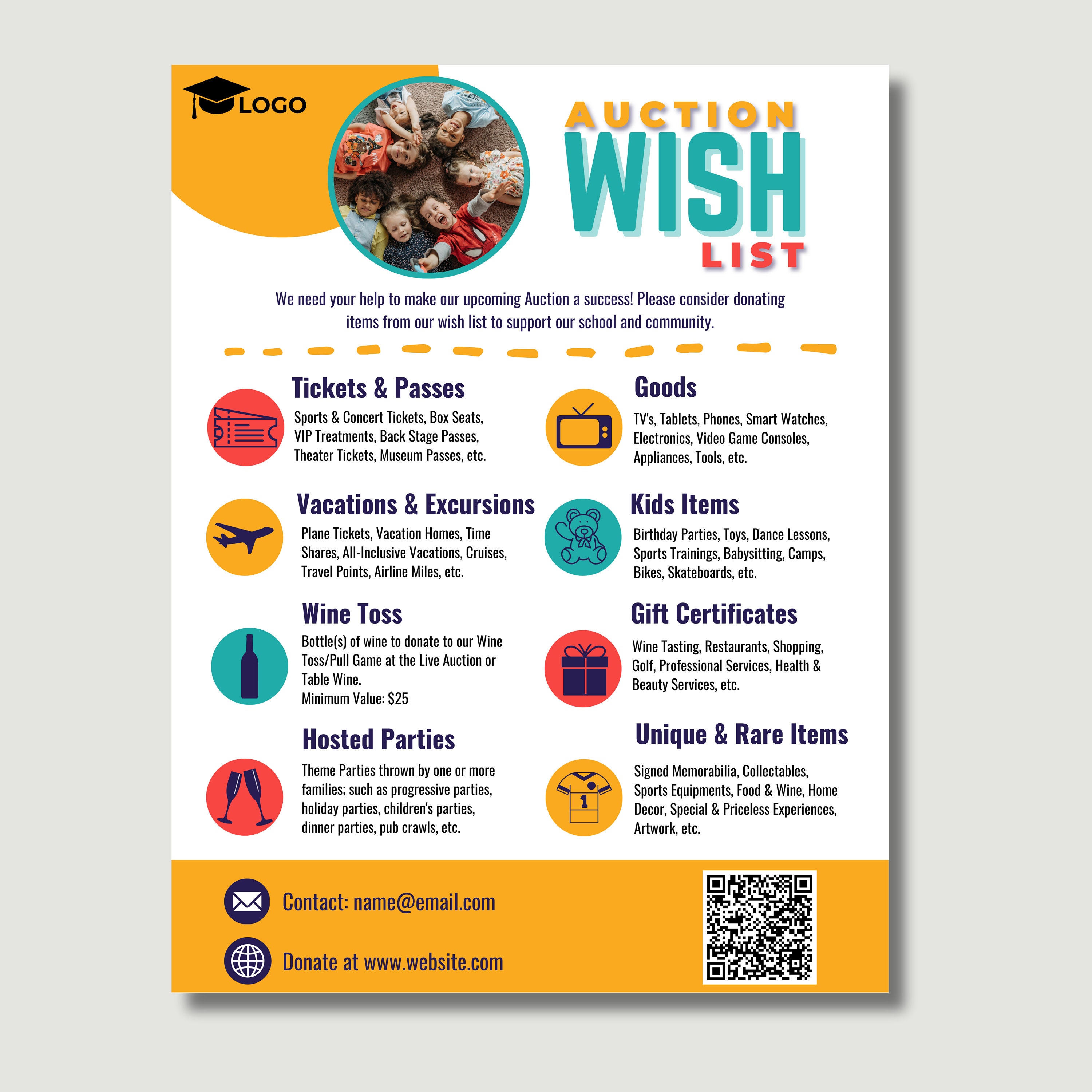 Auction Wish List | Donation Request Flyer | Auction Donation Request | School Auction ...