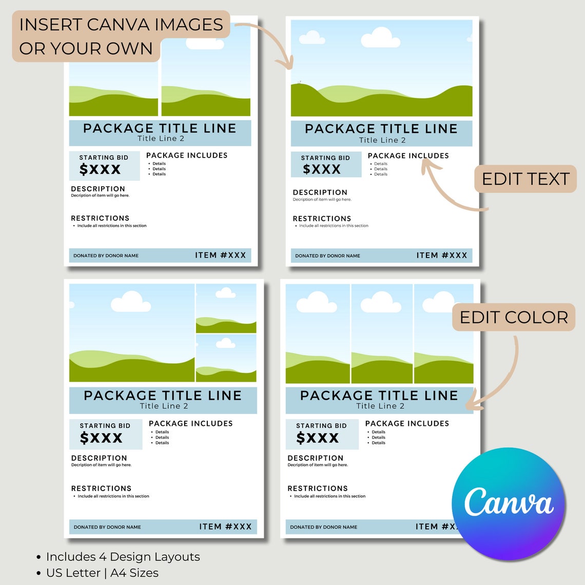 Editable Auction Description Sheet |silent Auction Info Sheet |auction ...