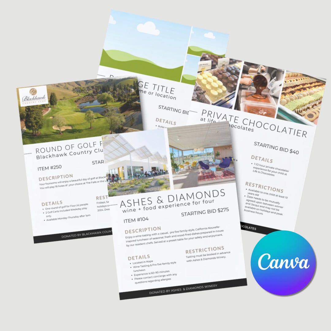 Silent Auction Item Sheet Template | Canva Editable (digital Download ...