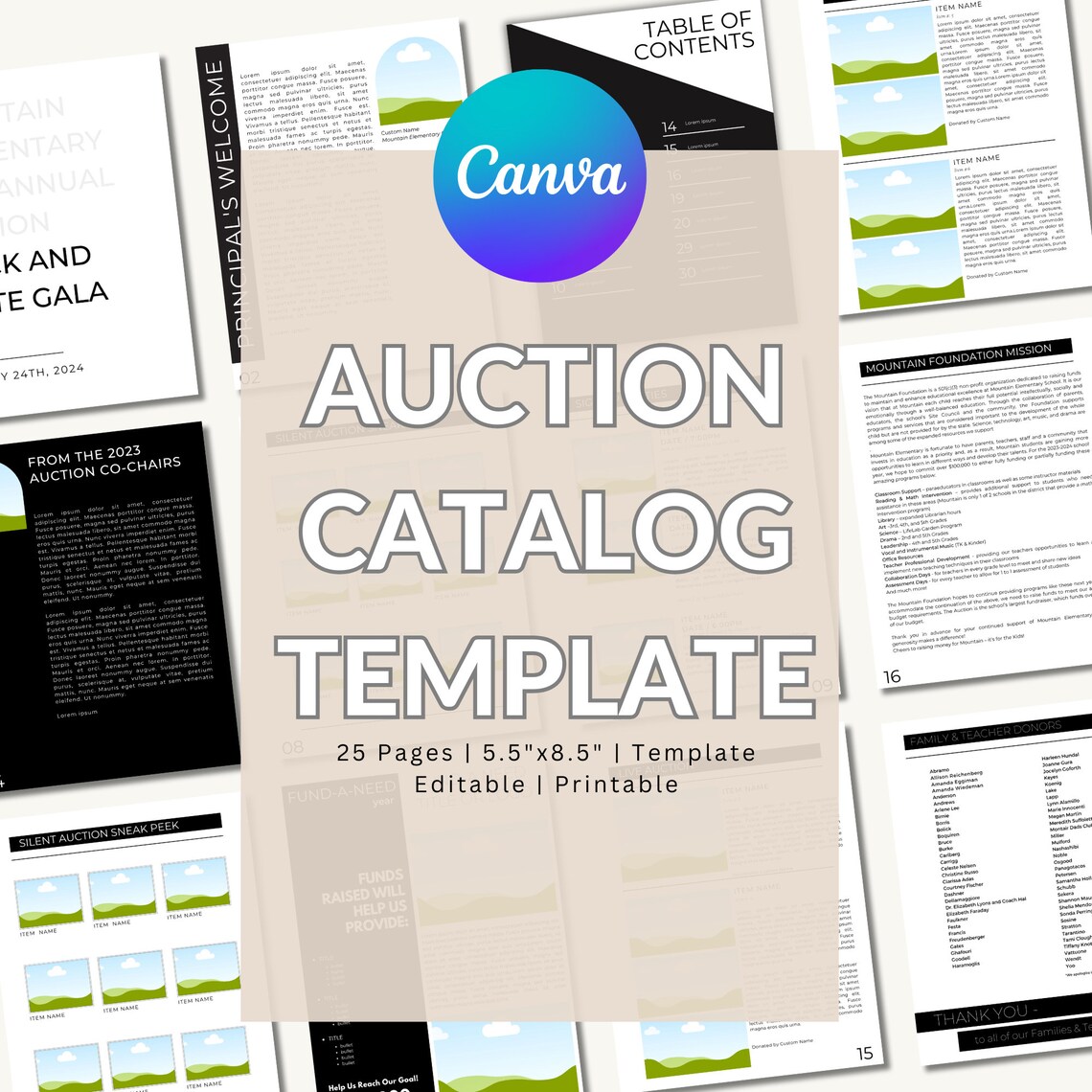 School Auction Catalog 5.5x8.5 Fundraiser Catalog Canva Template ...