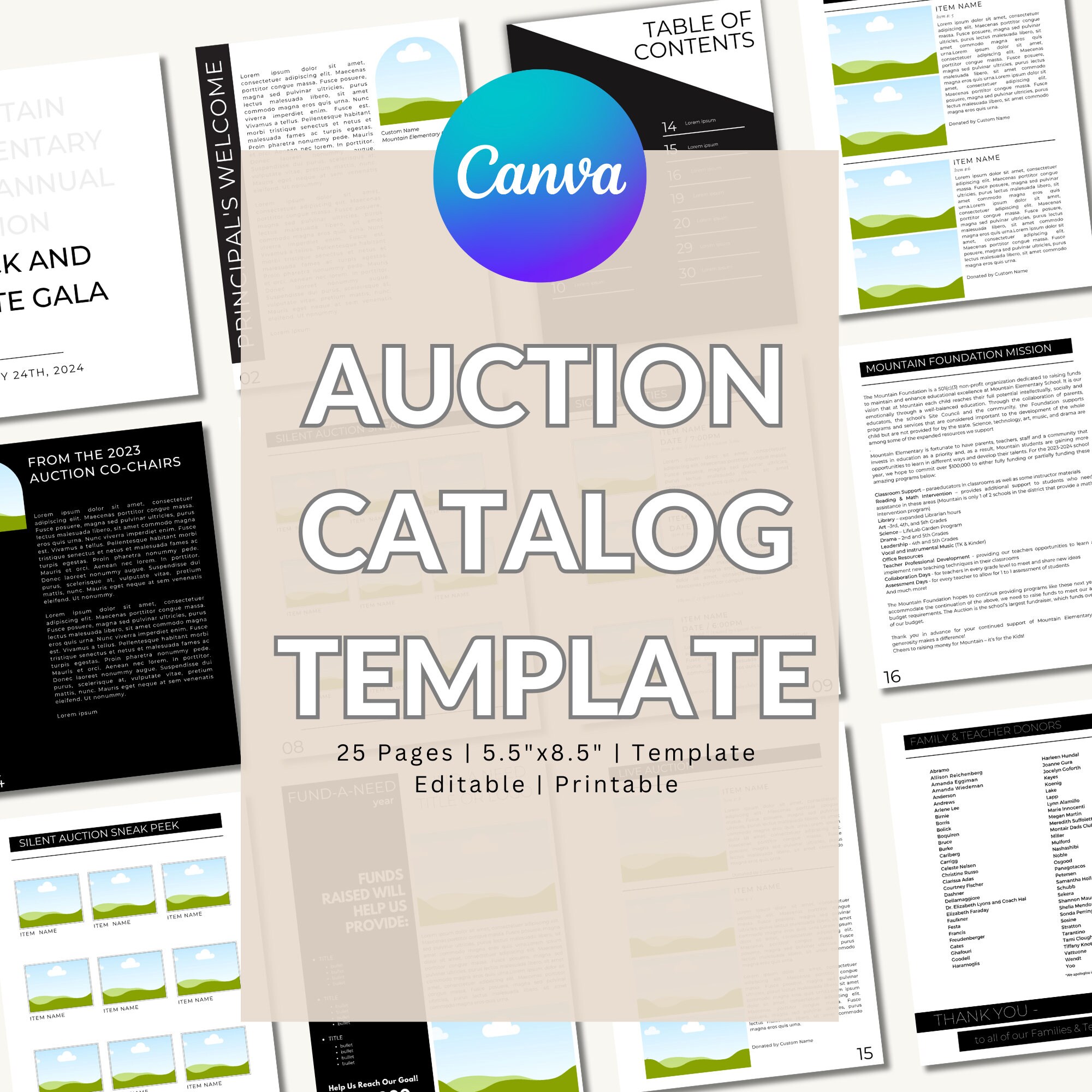 School Auction Catalog 5.5x8.5 Fundraiser Catalog Canva Template ...