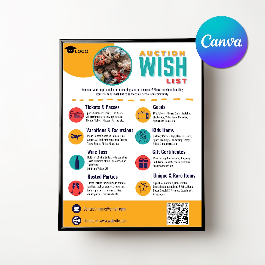 Auction Wish List | Donation Request Flyer | Auction Donation Request | School Auction ...