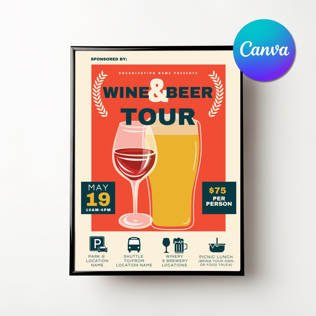 Editable Wine and Beer Tour Flyer | Wine and Beer Fundraiser Template ...