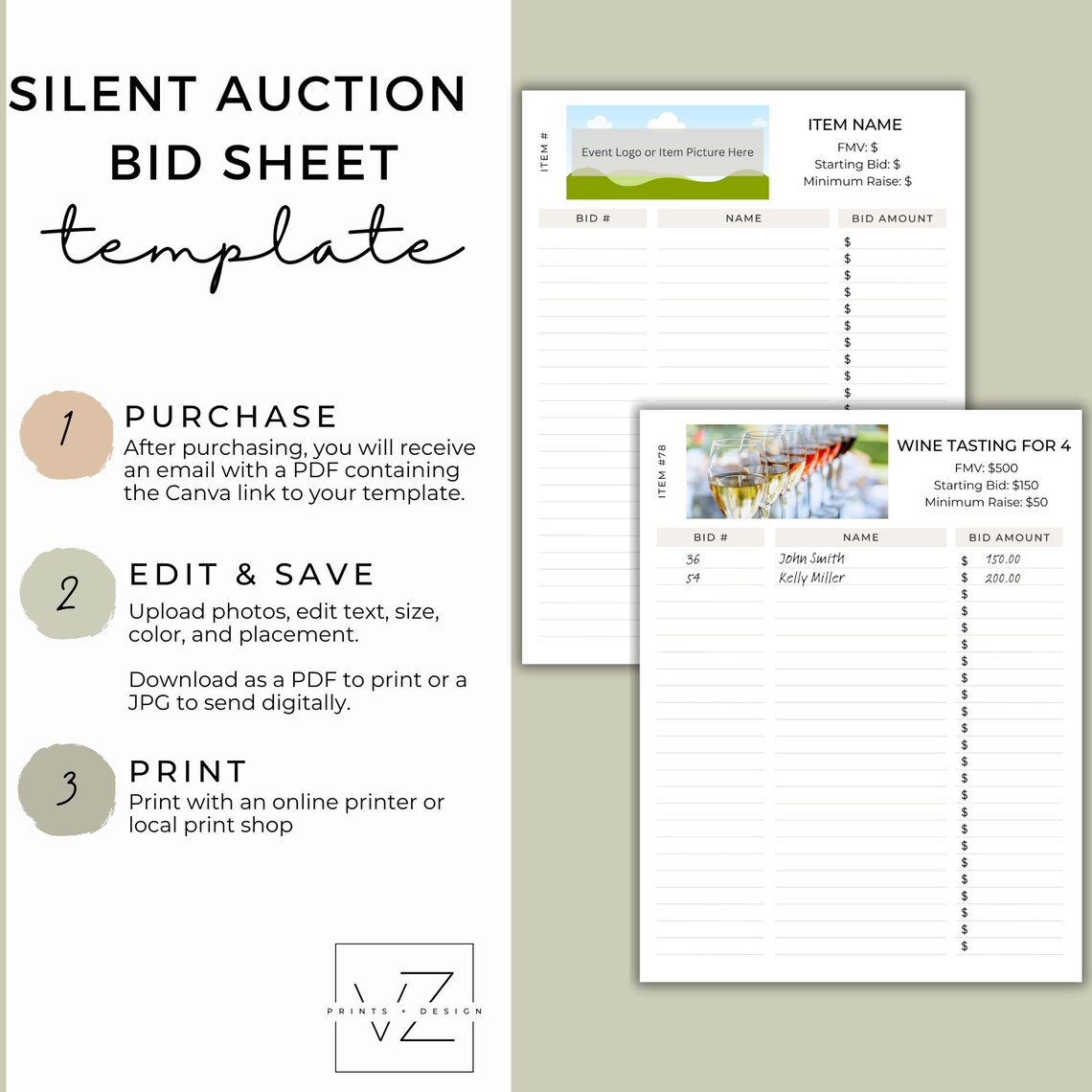 Auction Bid Sheet Silent Auction Bid Sheet Auction Canva Template ...