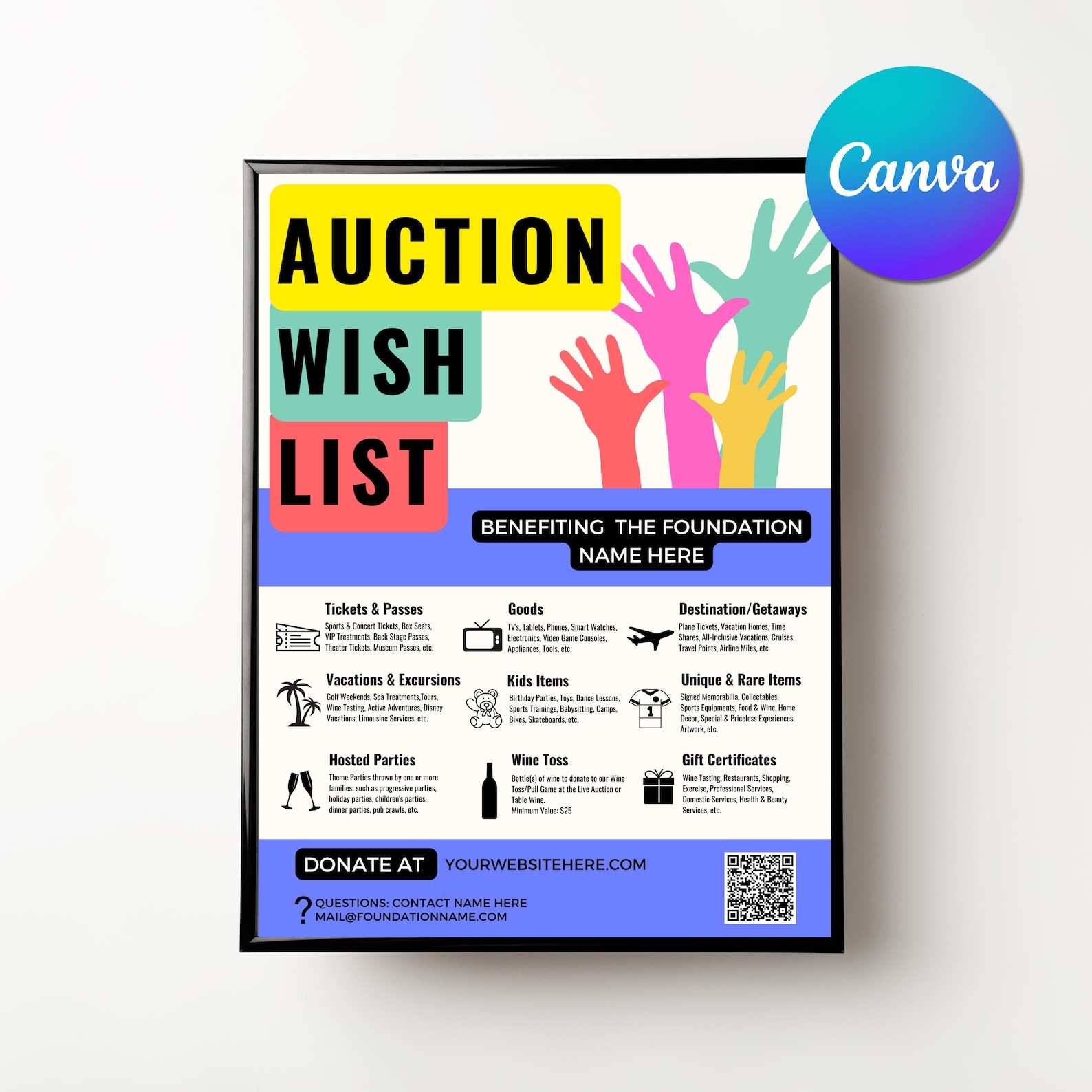 Auction Wish List Flyer | Fundraiser Donation Request (canva Editable ...