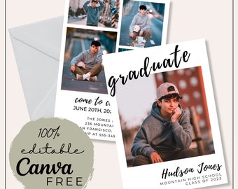 Canva Graduation Announcement Photo Graduation Invitation Template ...